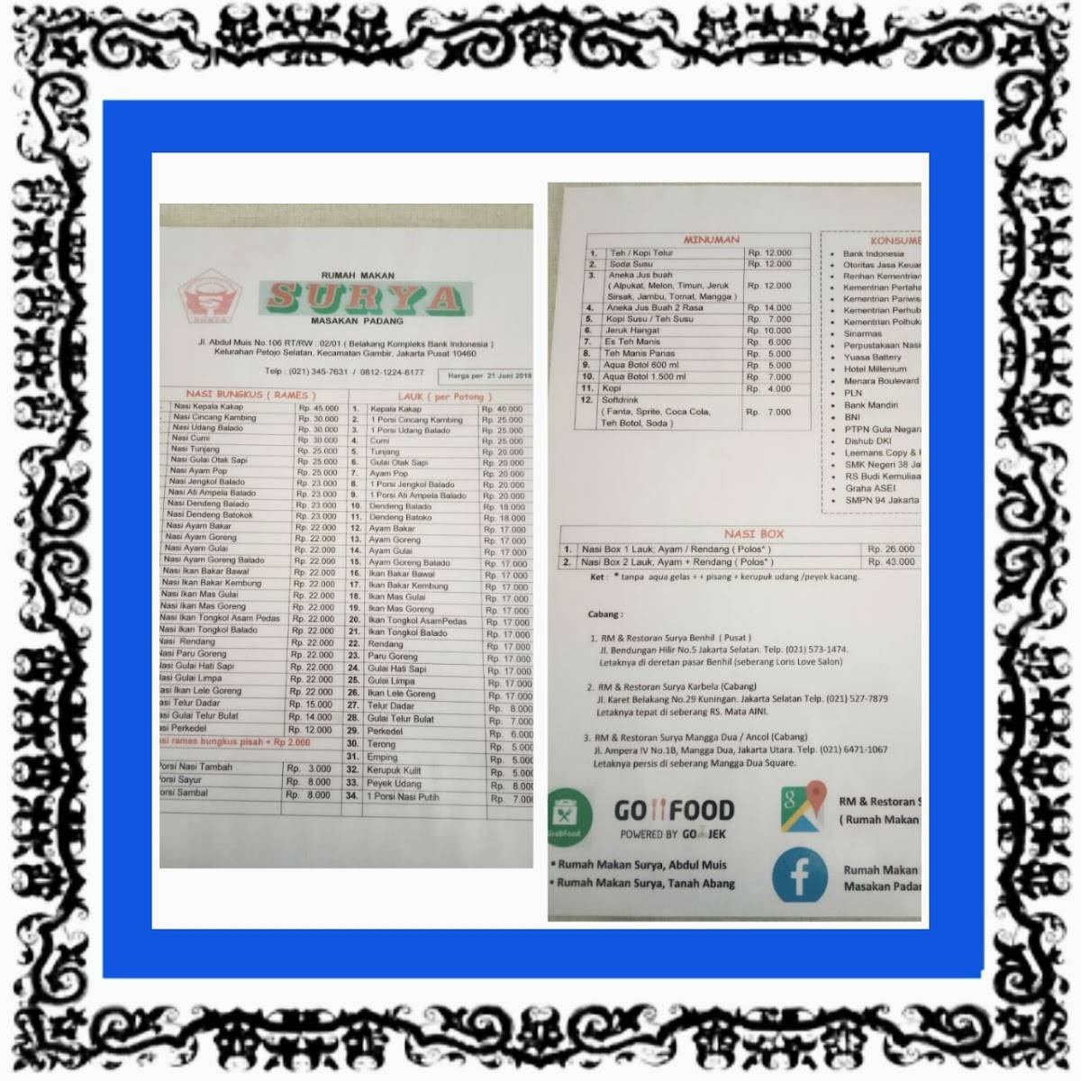 Menu at RM & Restoran Surya (Rumah Makan Surya Abdul Muis) restaurant ...