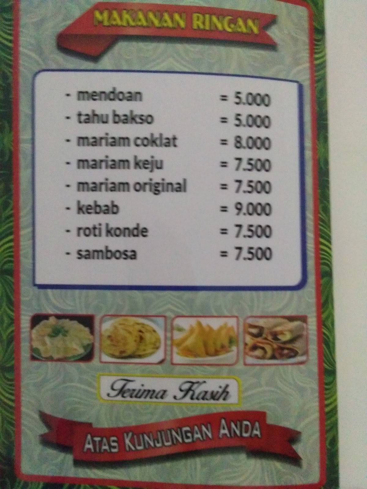 Menu at Rumah Makan Tiang Tigo restaurant, Indonesia