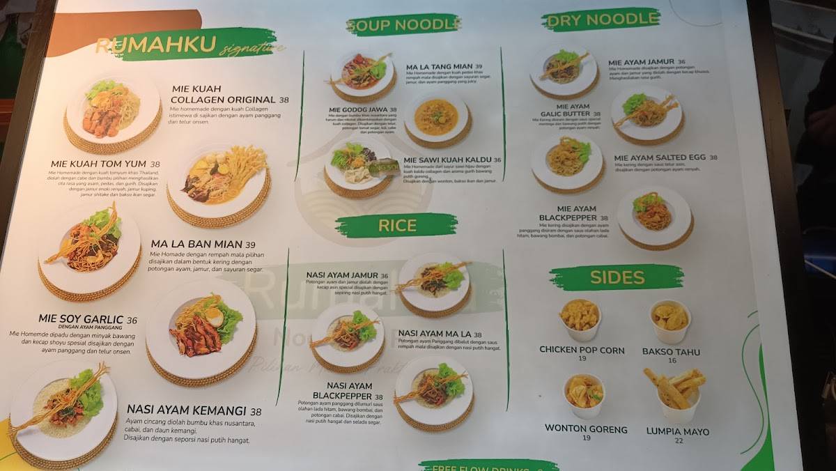 Menu at Rumahku Noodle & Rice restaurant, Batam