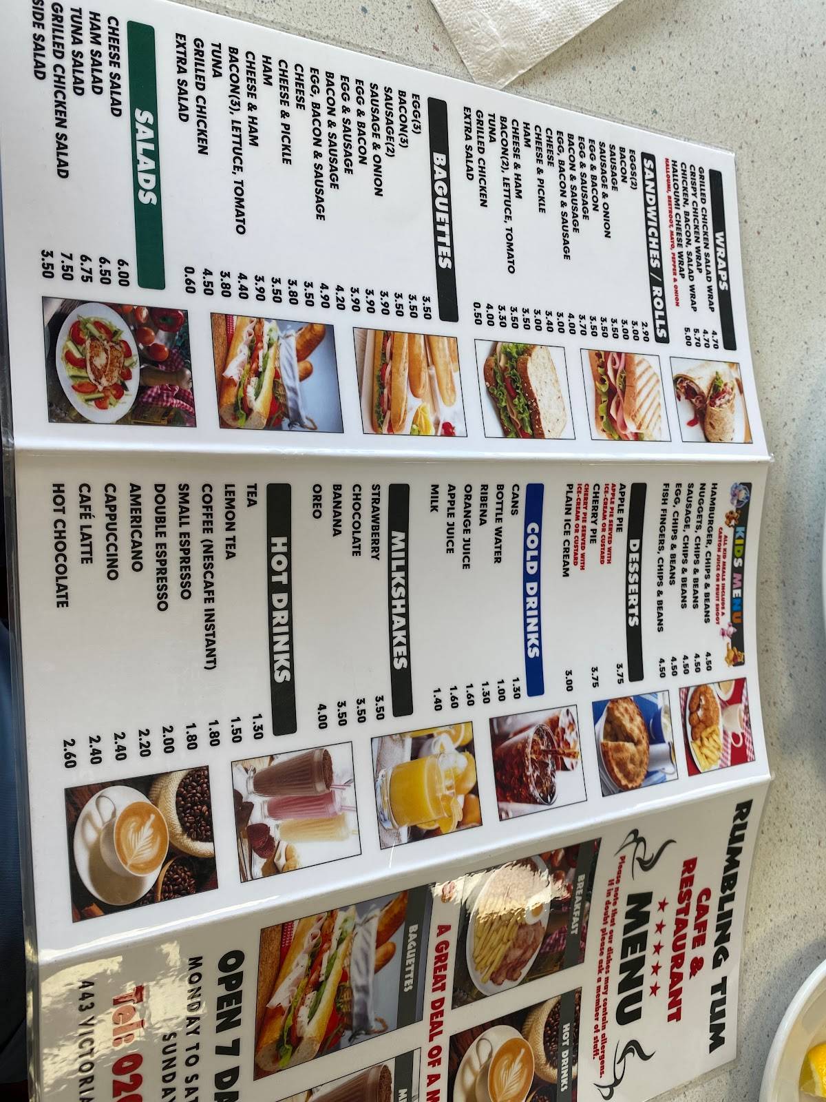 Menu at Rumbling Tum Cafe, Ruislip
