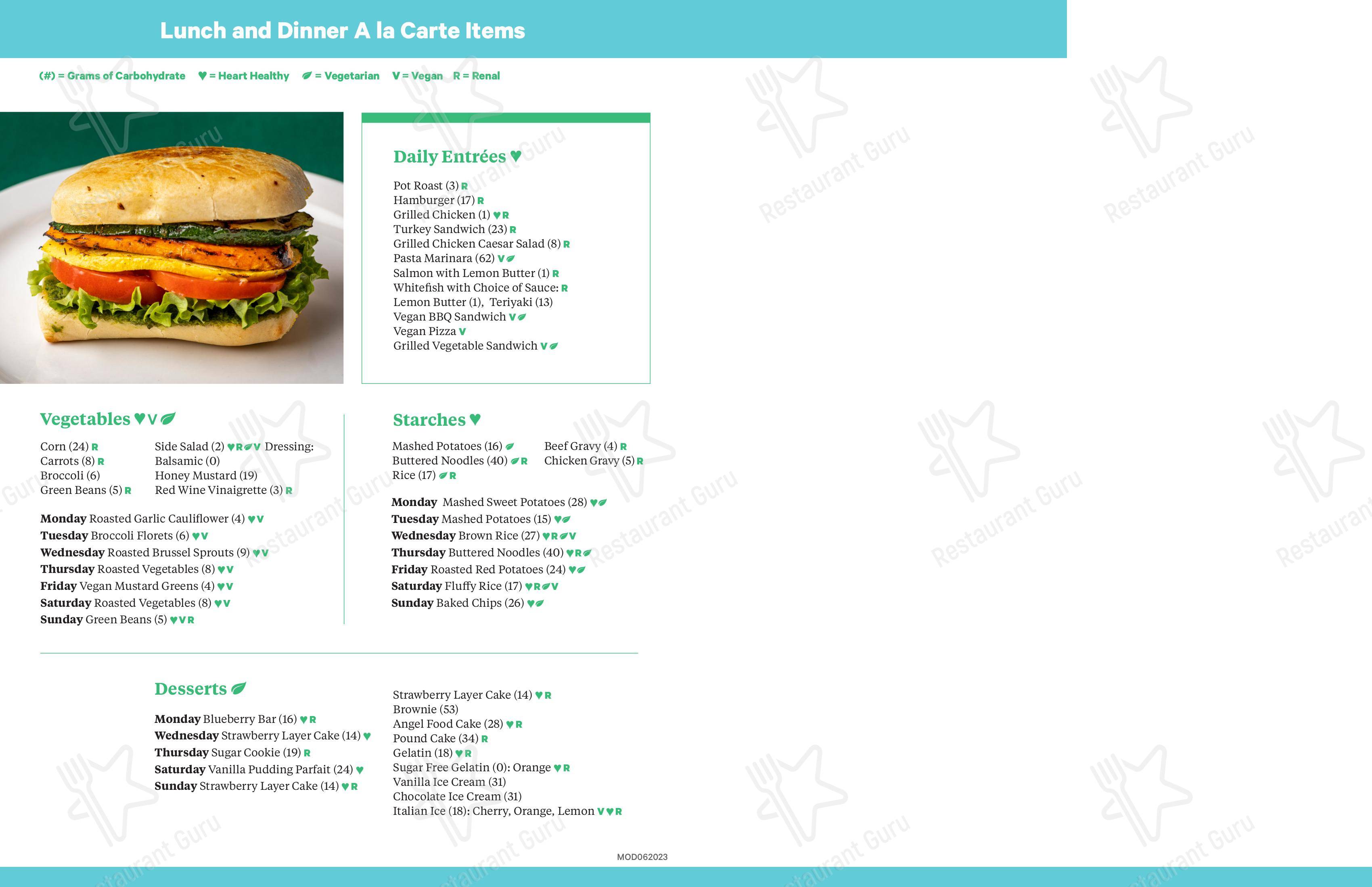 Menu at Rush University Medical Center Cafeteria, Chicago