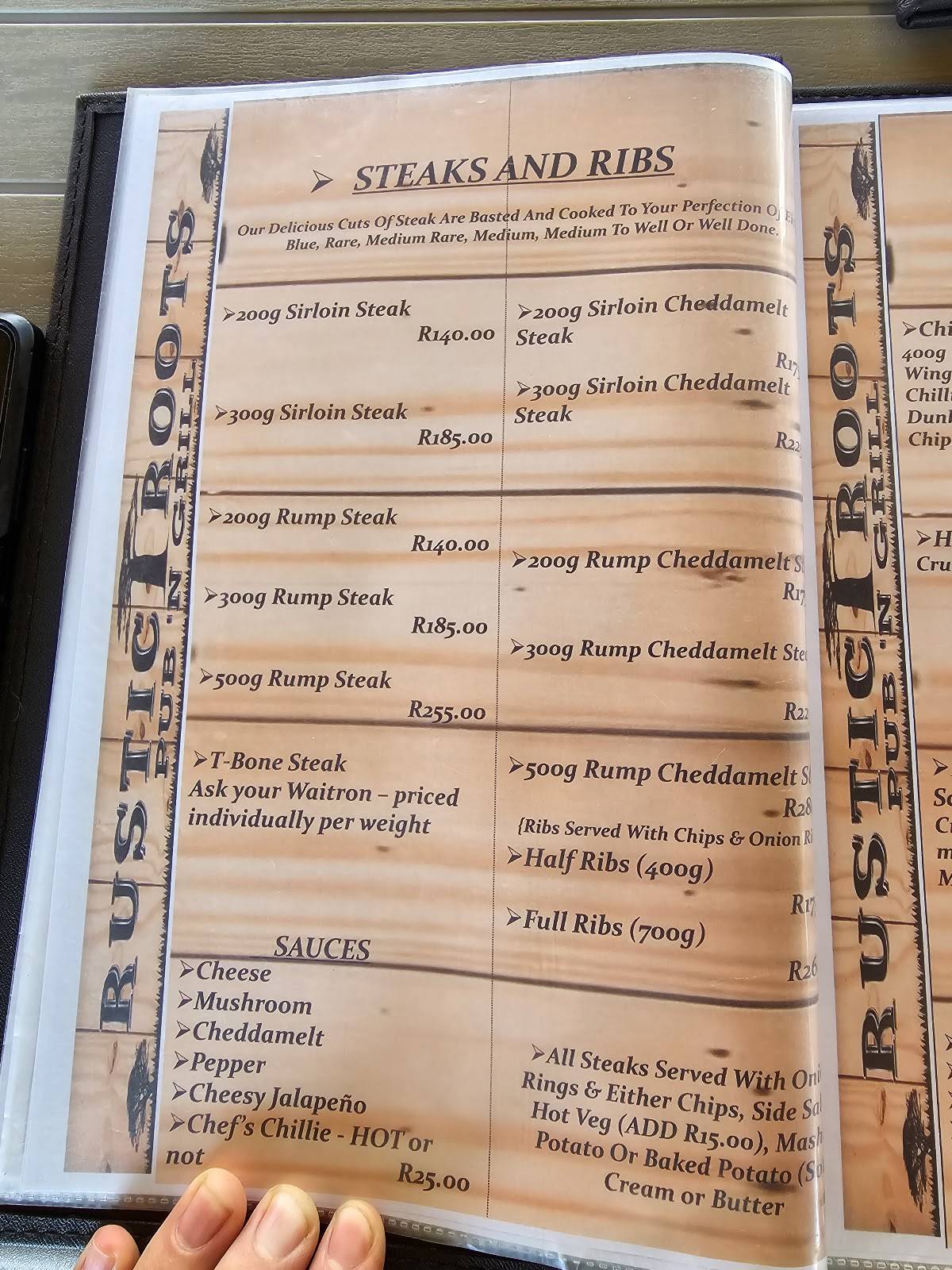 Menu at Rustic Roots Family Restaurant, Randfontein