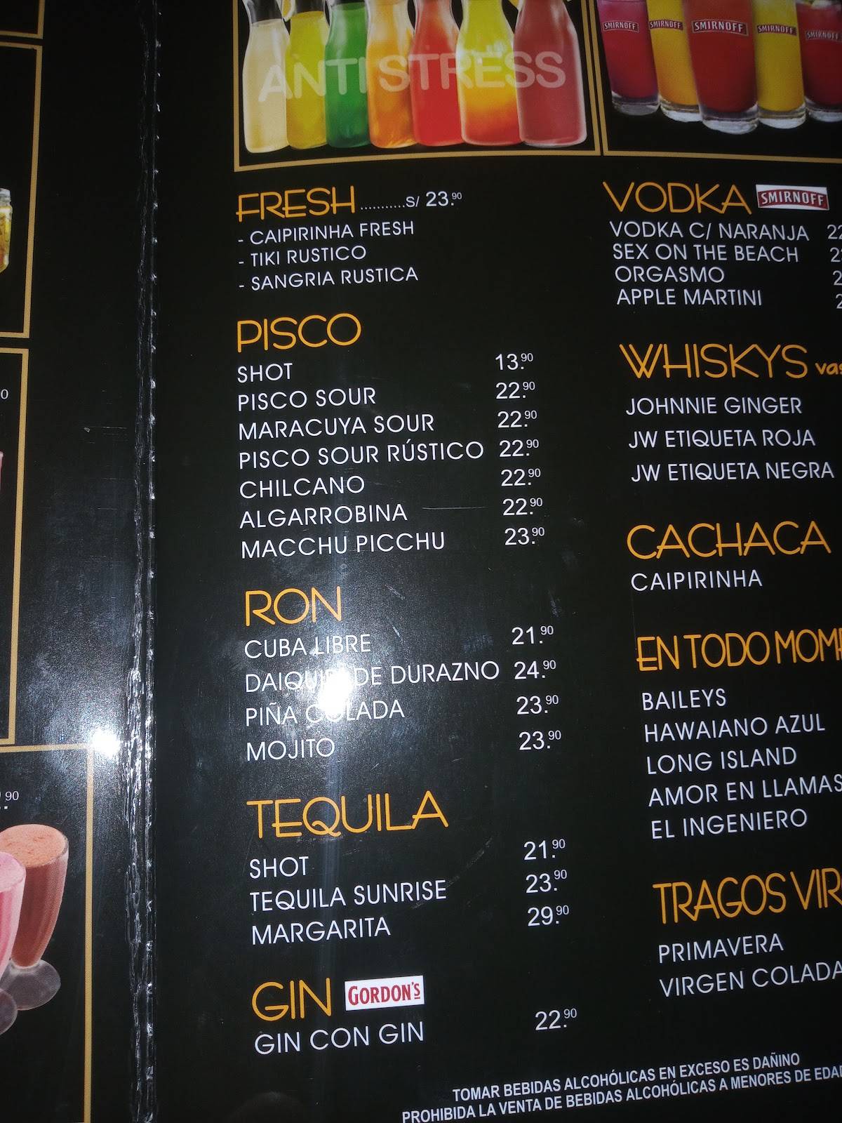 Carta del restaurante Rustica, Lima, Av. Nicolás del Piérola 910