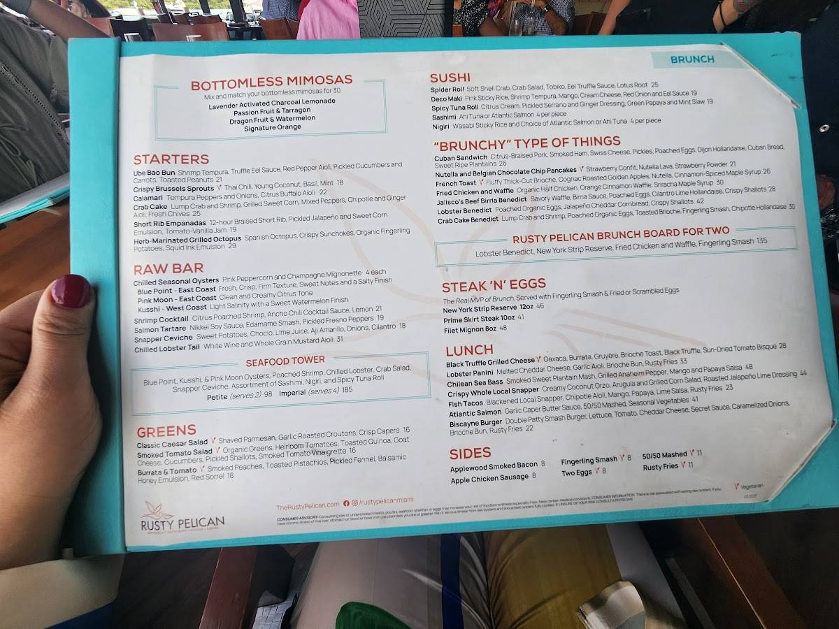 Menu at Rusty Pelican Miami restaurant, Miami, Rickenbacker Cwy