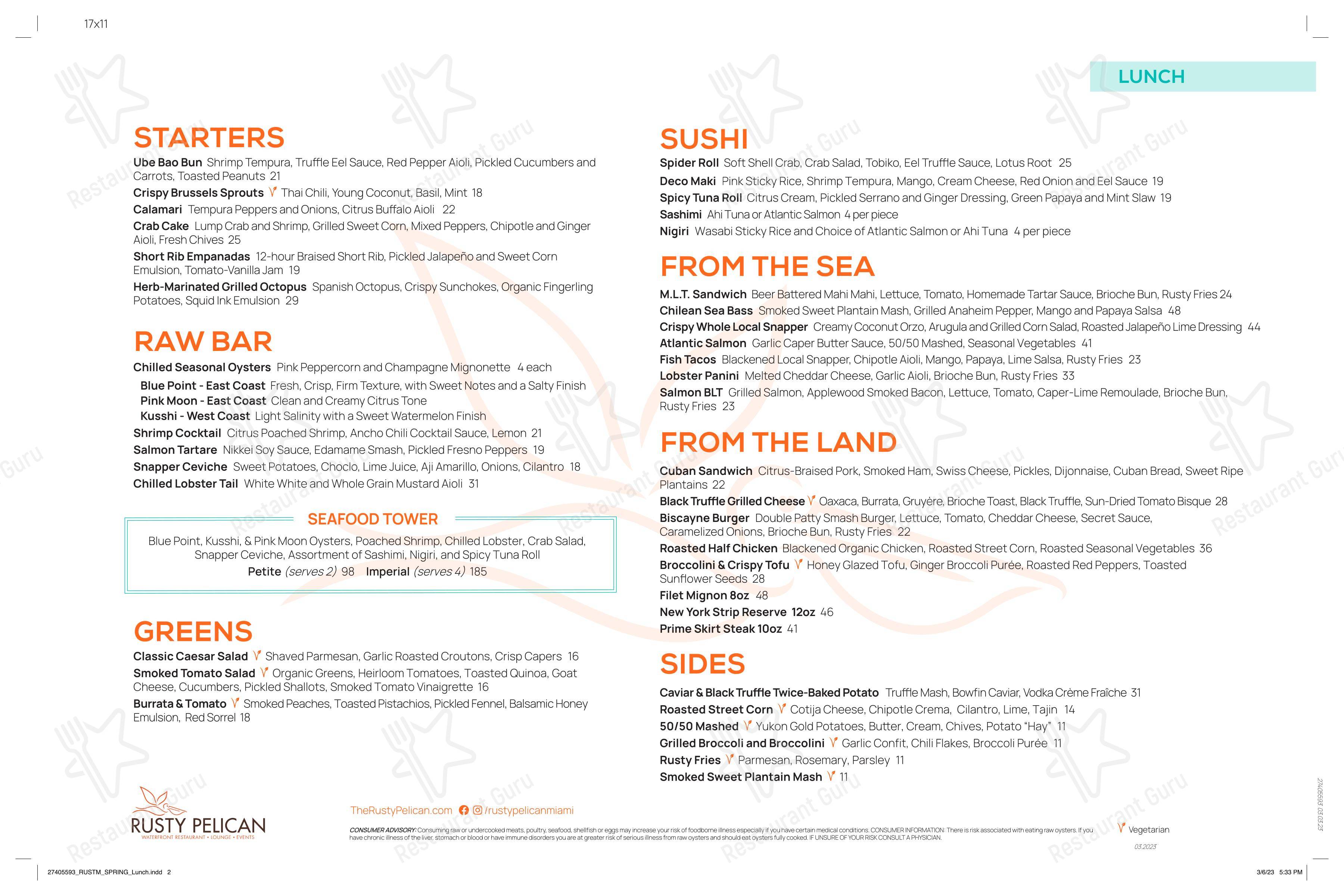Menu at Rusty Pelican Miami restaurant, Miami, Rickenbacker Cwy