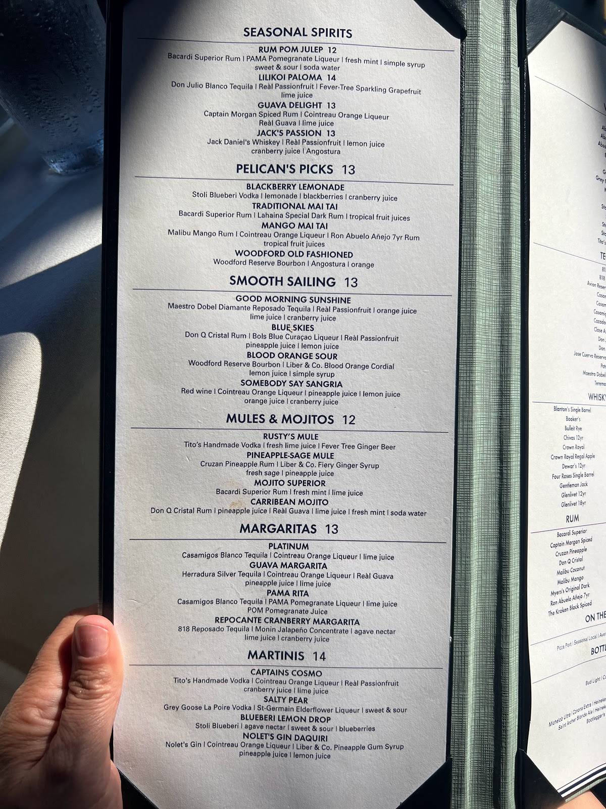 Menu at Rusty Pelican restaurant, Newport Beach, West Coast Hwy