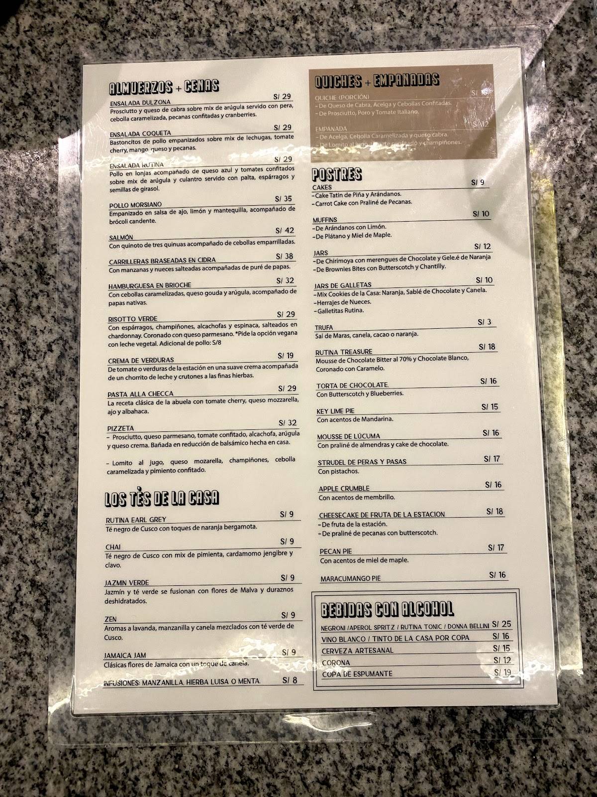 Carta de Rutina Café, Miraflores