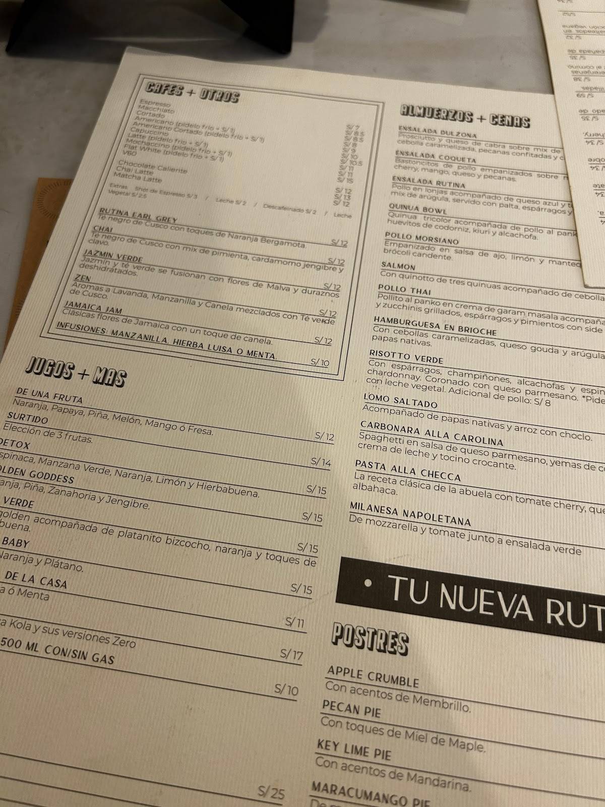 Carta de Rutina Café, Miraflores