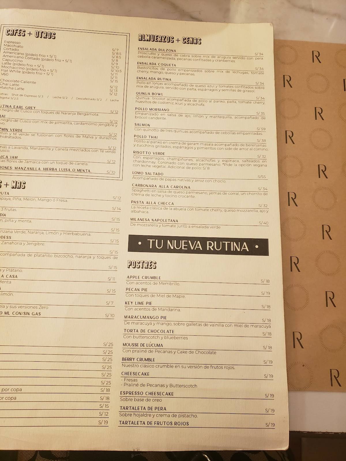 Carta de Rutina Café, Miraflores