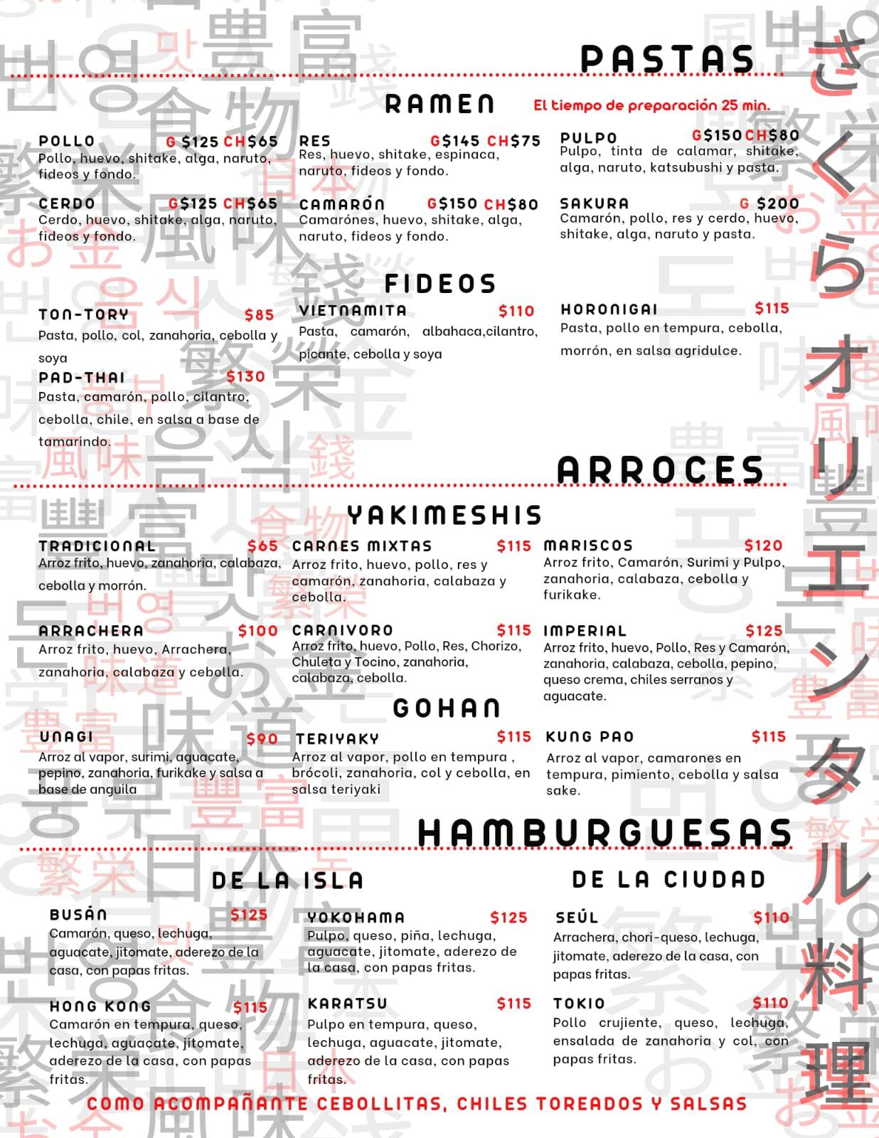 Menu at SAKURA restaurant, Atlacomulco