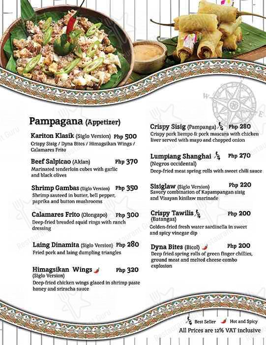 Menu at SIGLO MODERN FILIPINO restaurant, Tagaytay, Tagaytay - Calamba Rd