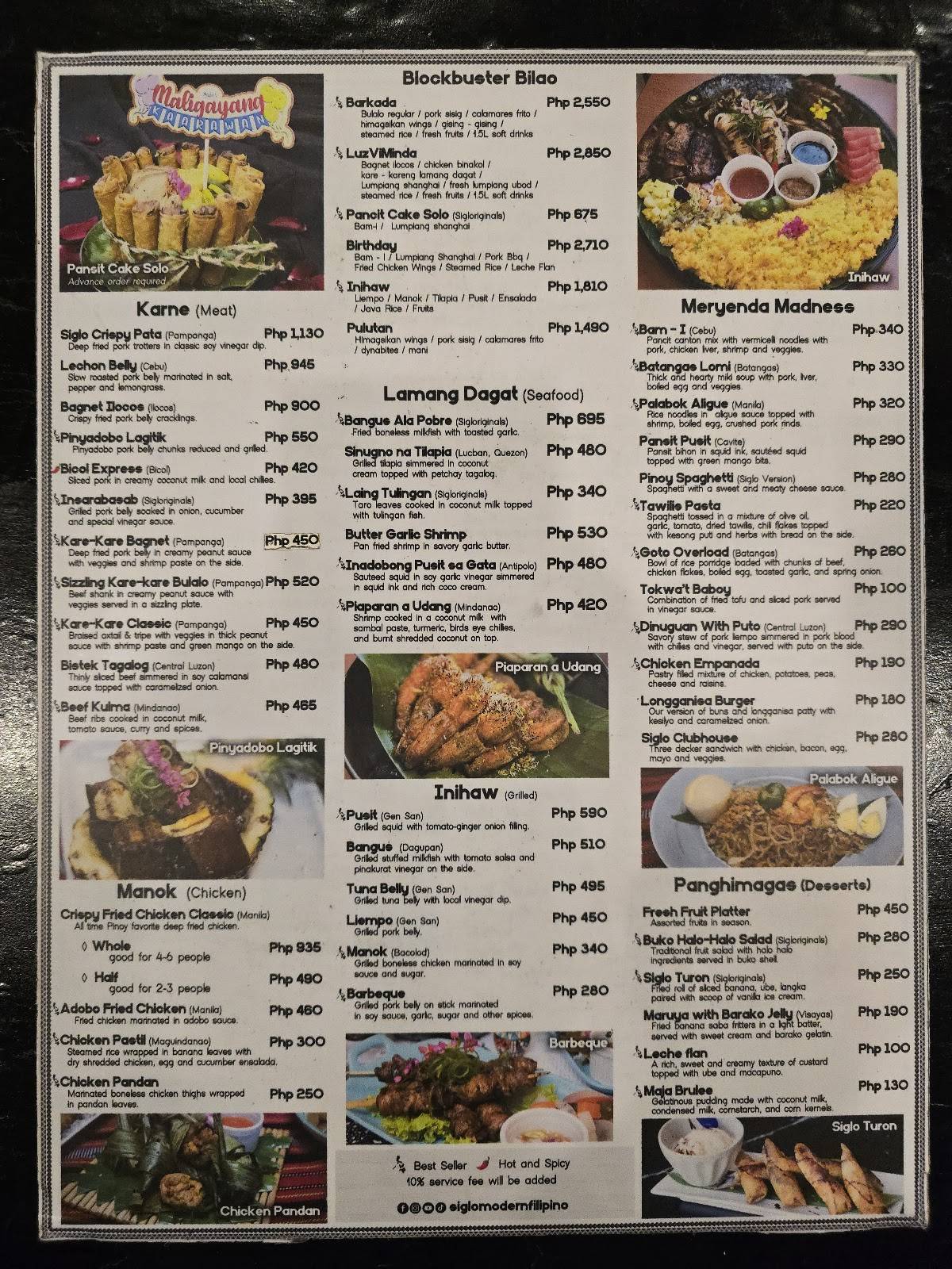Menu at SIGLO MODERN FILIPINO restaurant, Tagaytay, Tagaytay - Calamba Rd