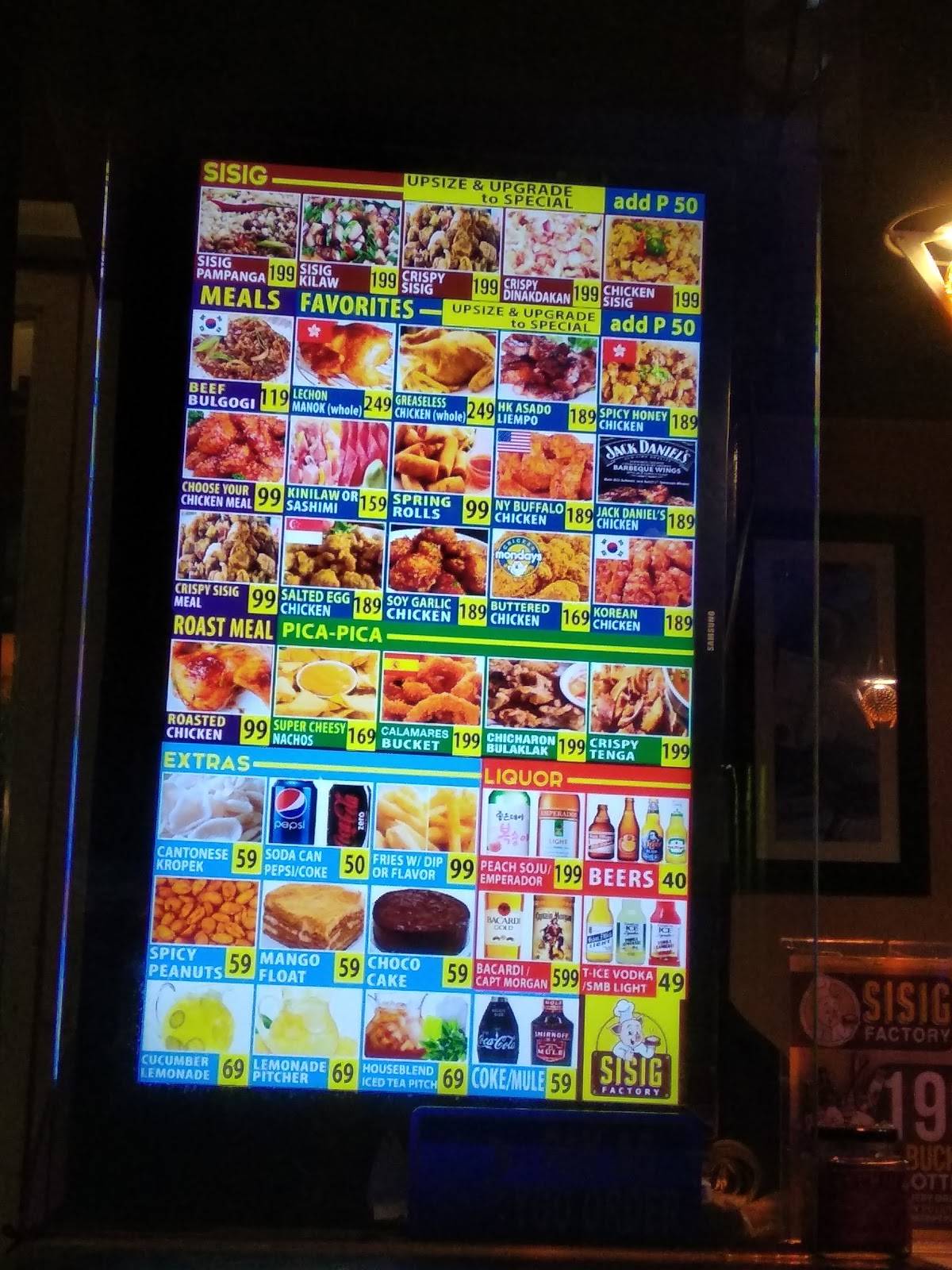 Menu at SISIG FACTORY restaurant, Davao City