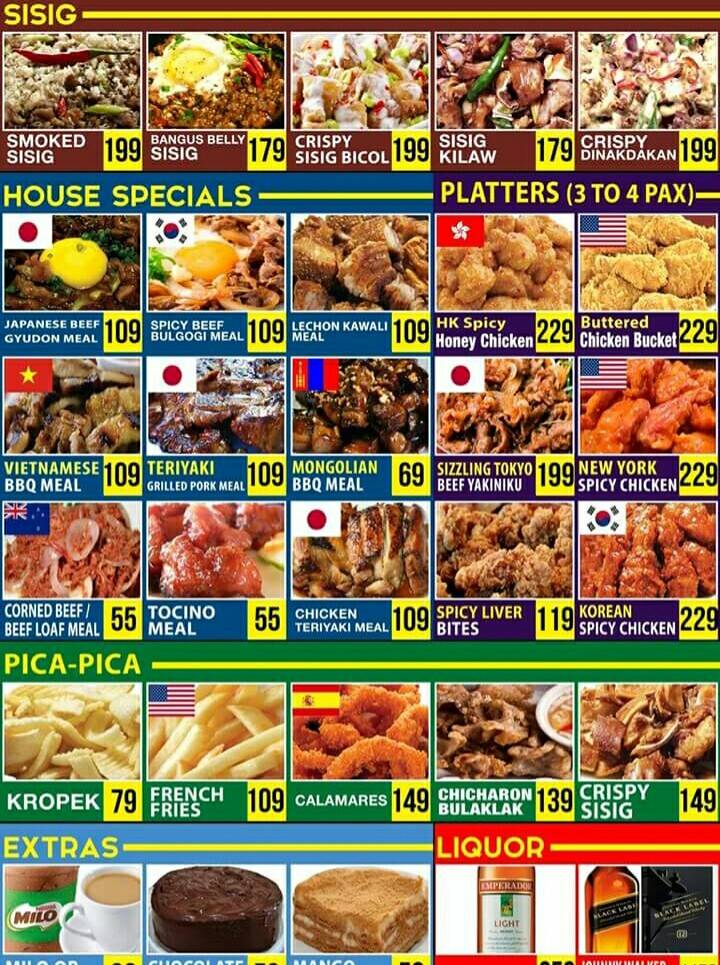 Menu at SISIG FACTORY restaurant, Davao City