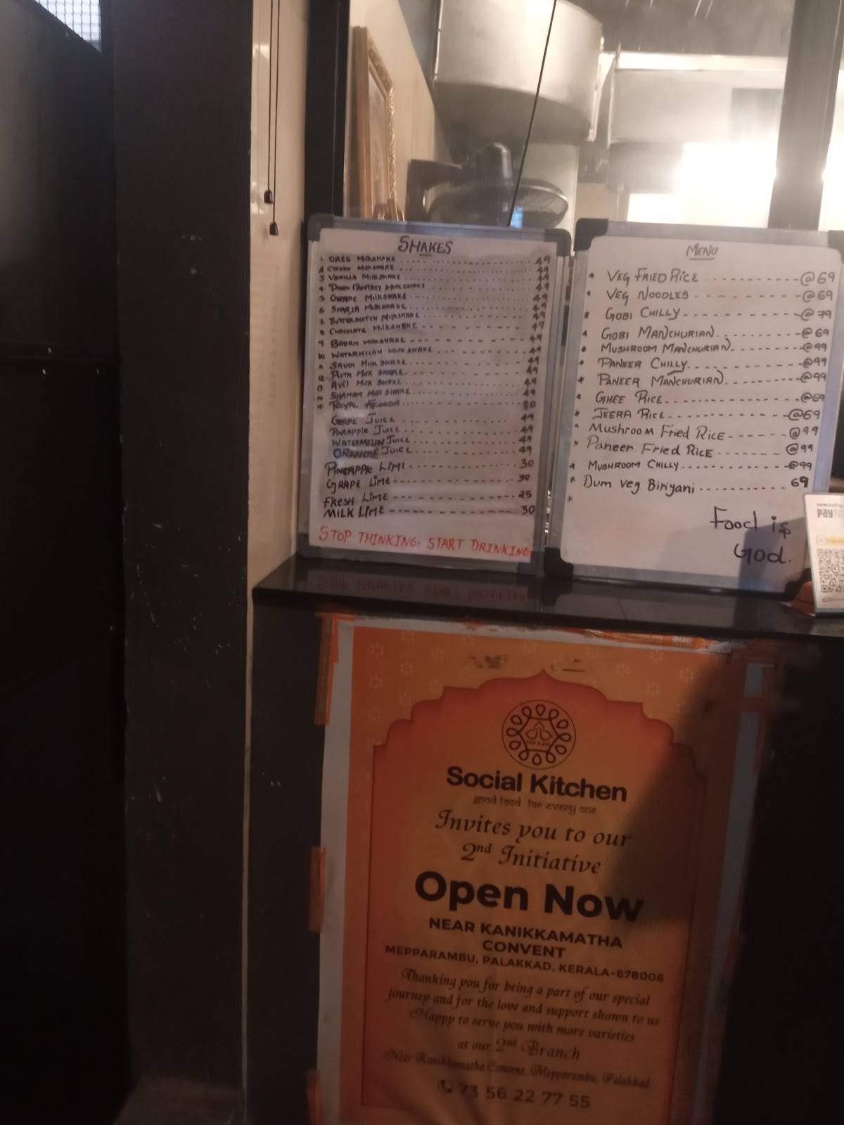Menu at Social Kitchen, Palakkad, Wishakam complex