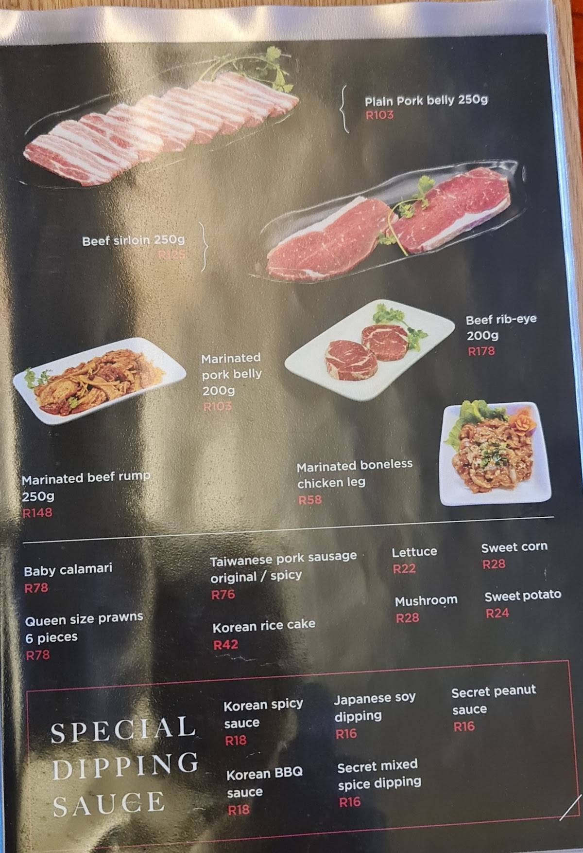 Menu at SONAMU restaurant, Cape Town