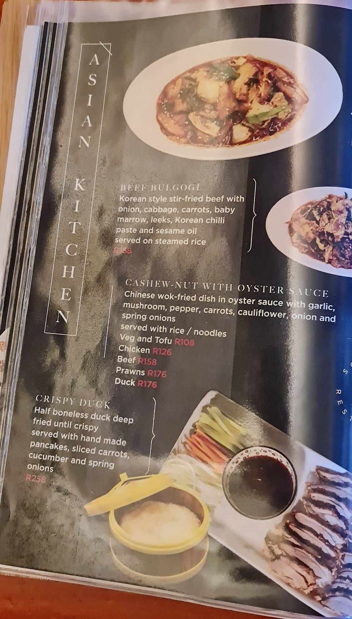 Menu at SONAMU restaurant, Cape Town
