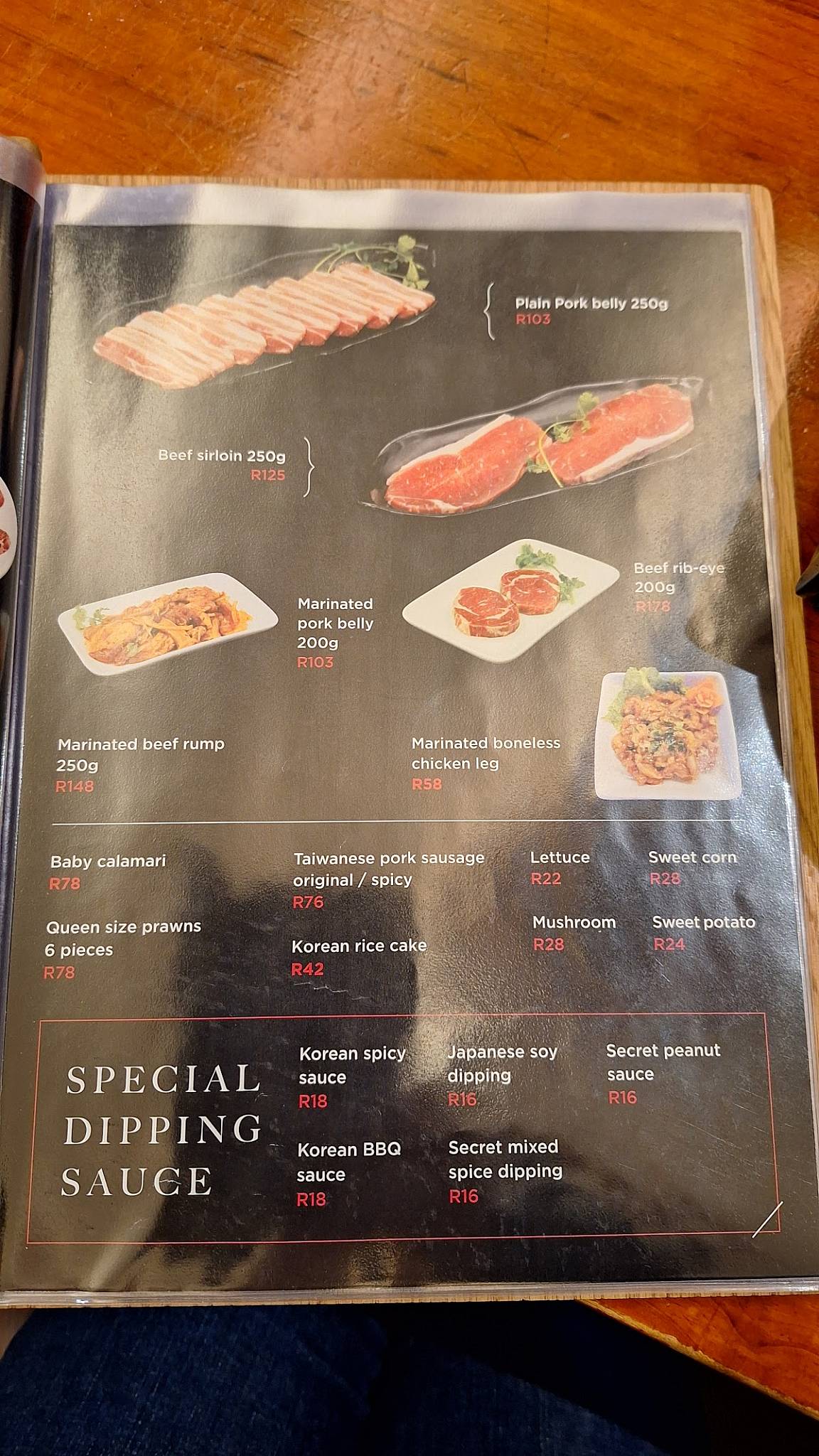 Menu at SONAMU restaurant, Cape Town