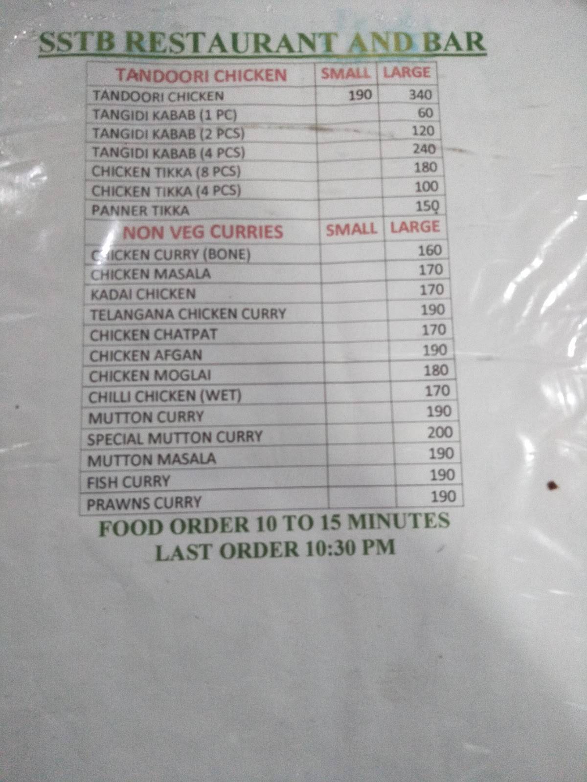 Menu at SSTB Restaurant & Bar, Hyderabad
