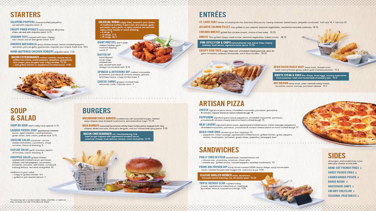Menu at STADIUM Sports Bar & Grill at Belterra Park Cincinnati, Cincinnati