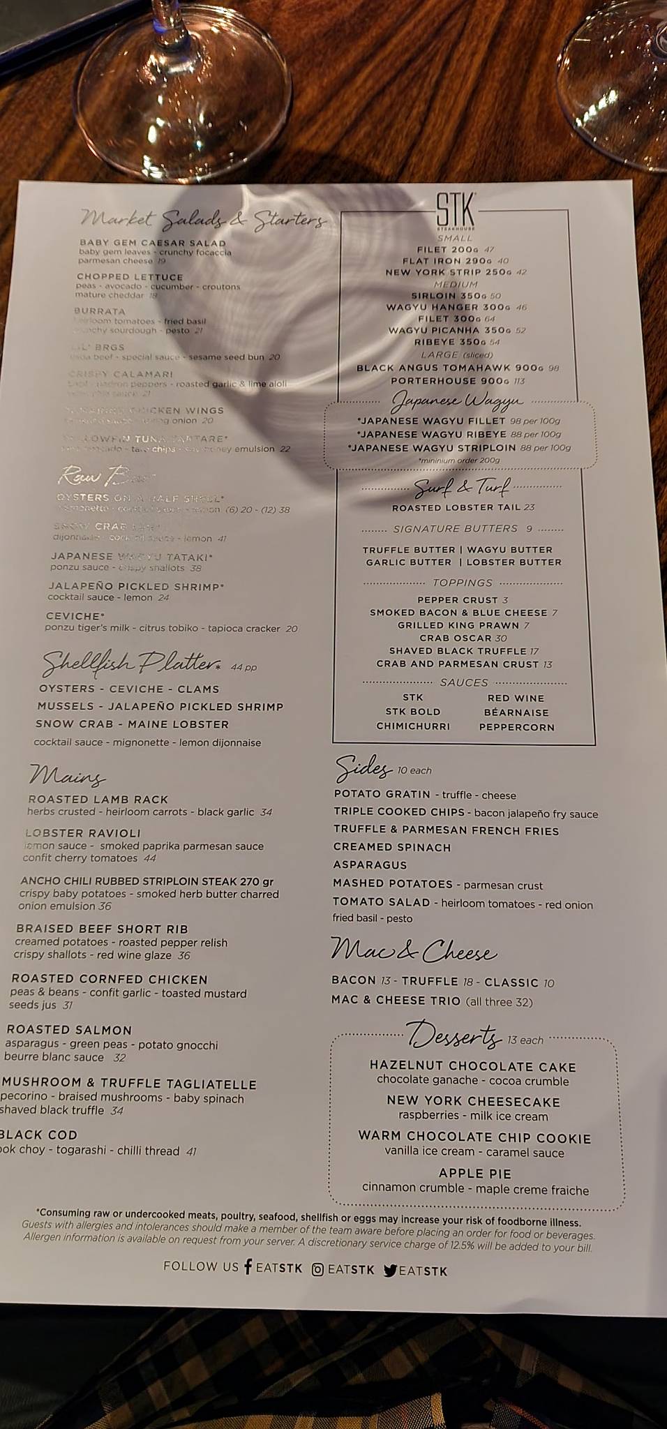 Menu at STK Steakhouse Strand, London, 336-337 Strand