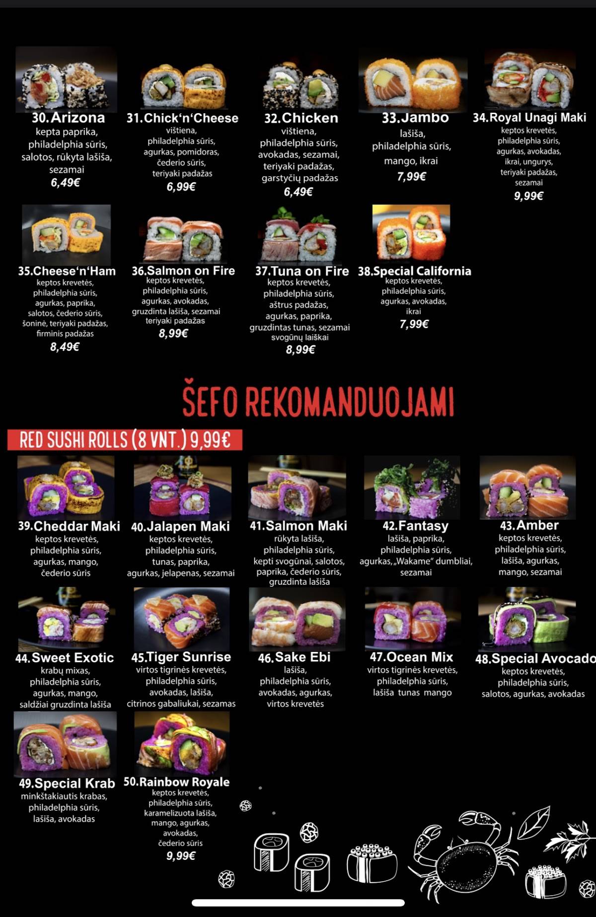 Menu at SUSHI SQUARE restaurant, Vilnius, Liepkalnio g. 1