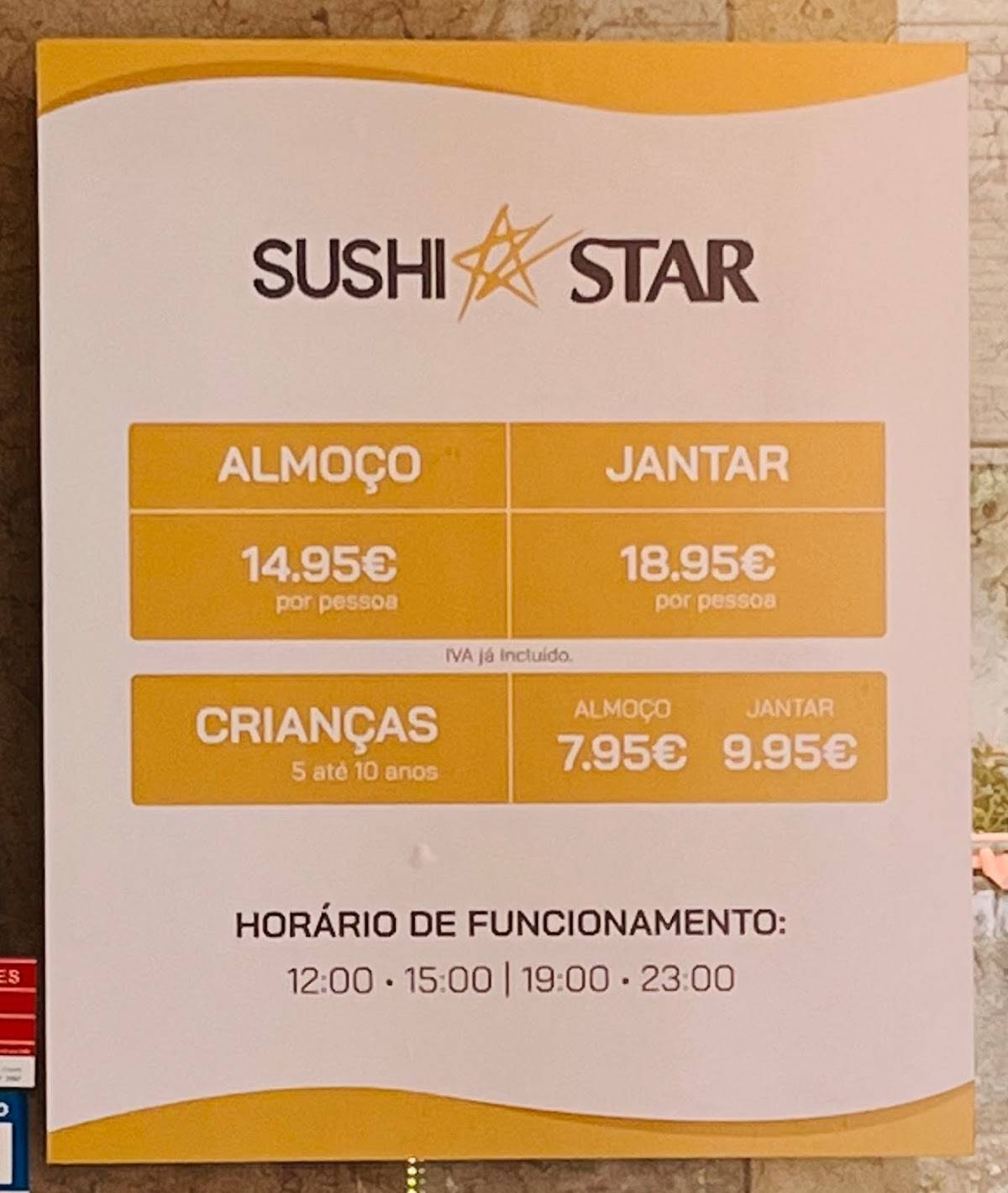 Menu em SUSHI STAR restaurante, Braga