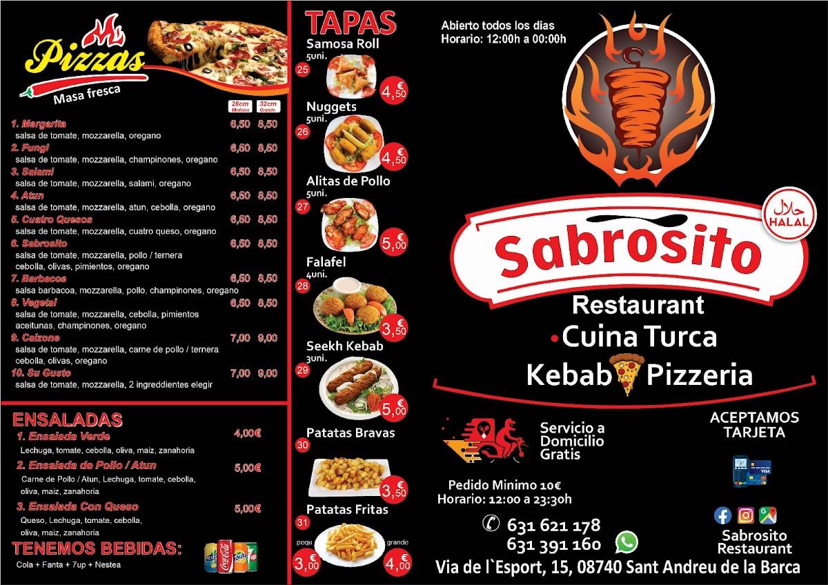 Carta de Sabrosito restaurant, San Andrés de la Barca