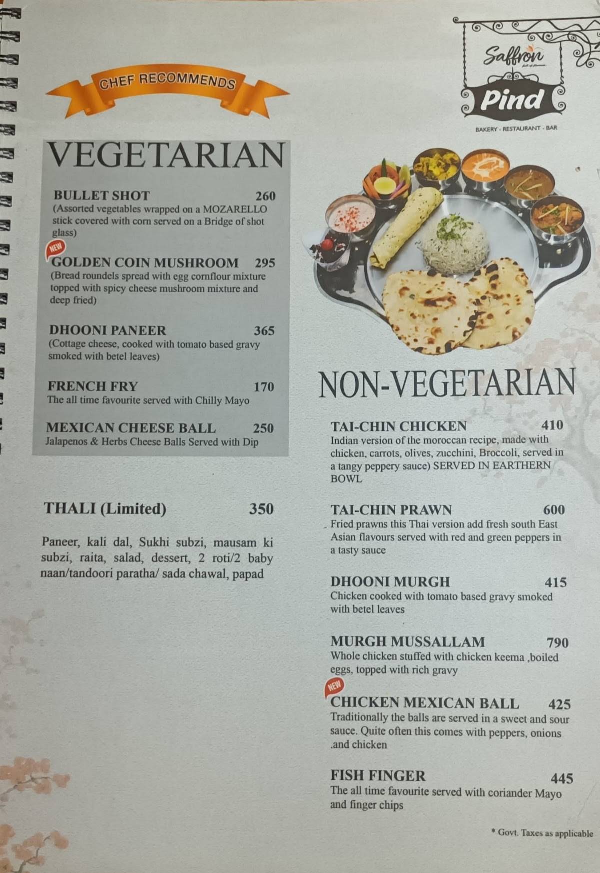 Menu at Saffron Pind, Tezpur, NH715