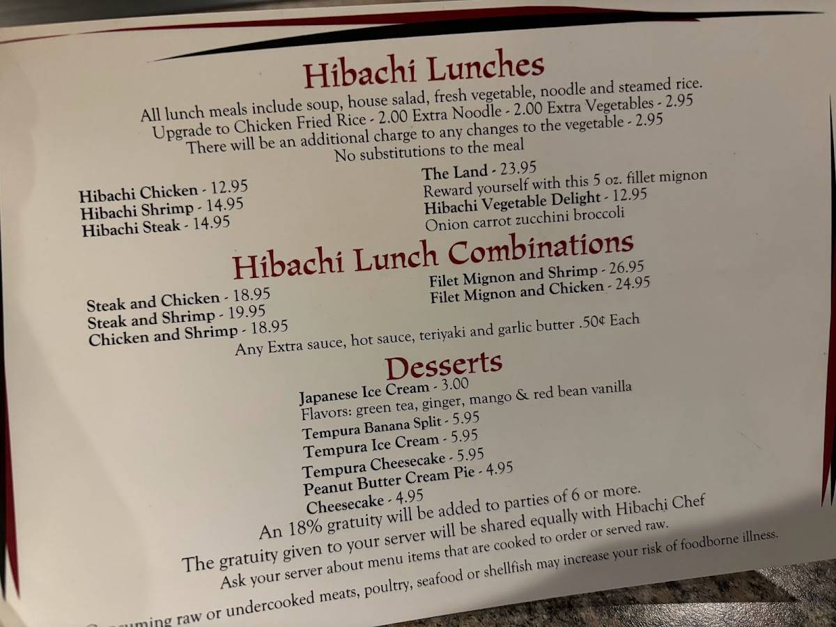 Menu at Sagano of Clarkston restaurant, Waterford Township