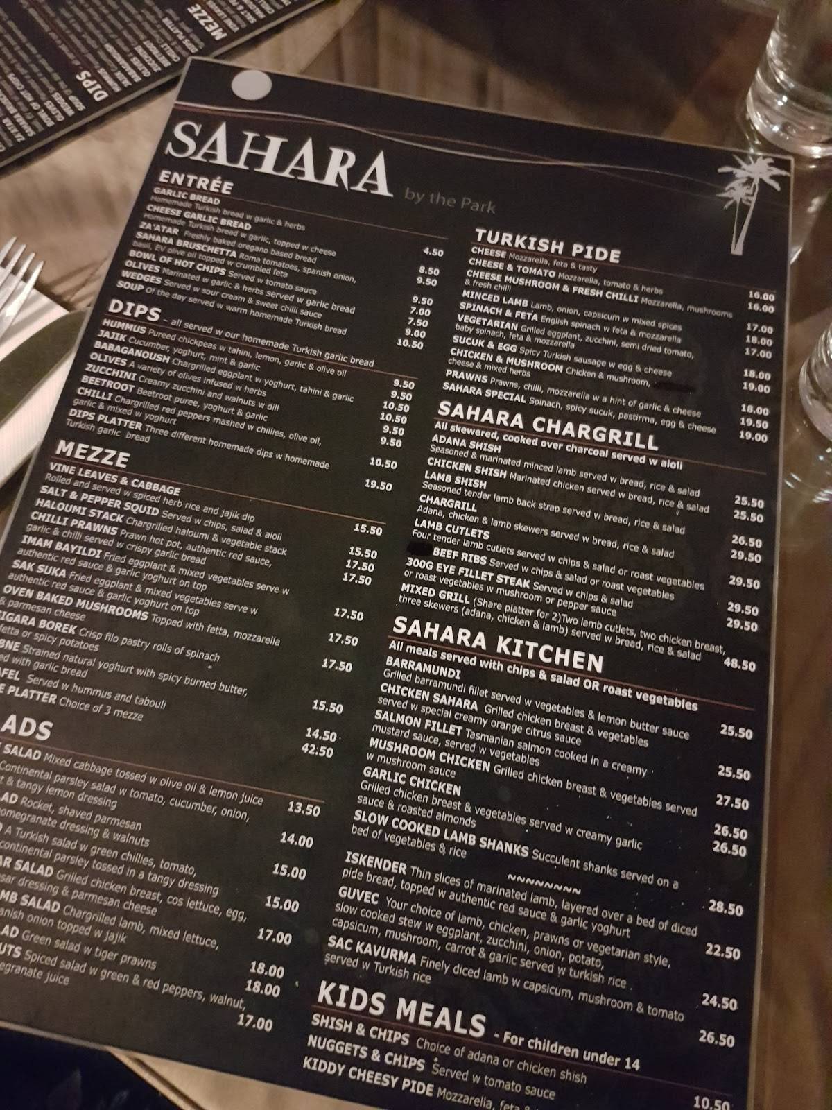 Menu at Sahara By The Park restaurant, Burwood, 101B Westfield ...