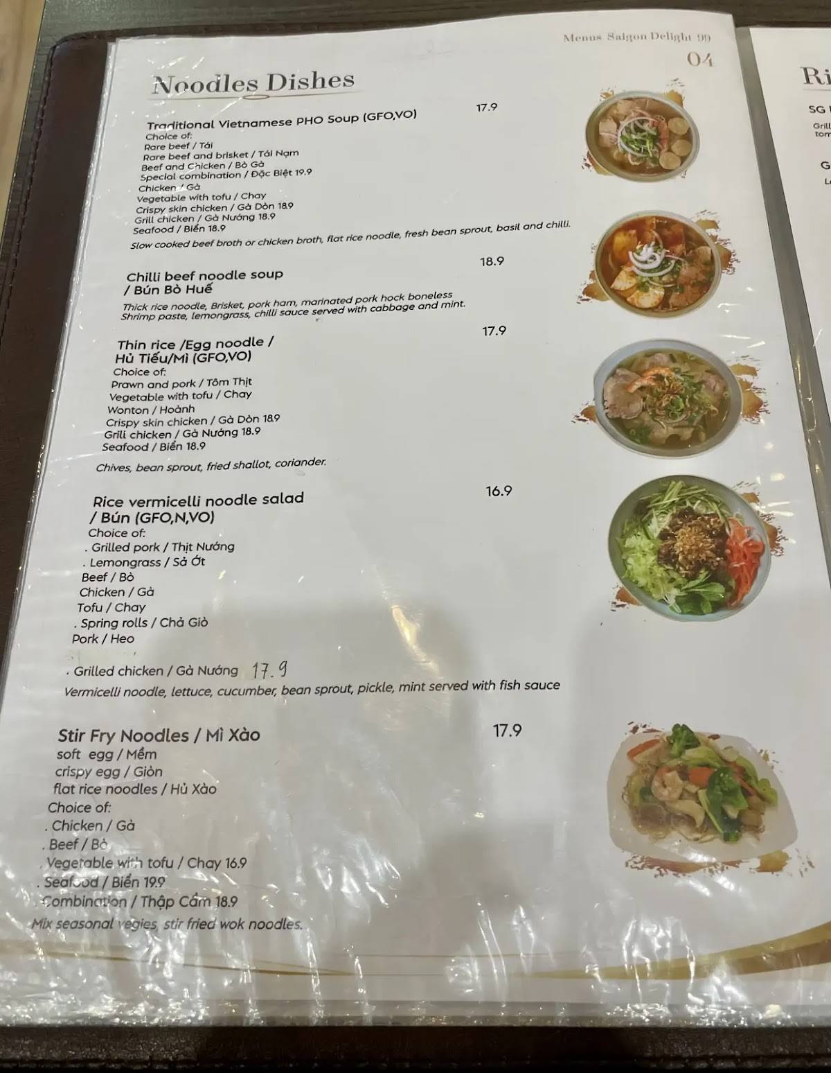 Menu at Saigon Delight 99 restaurant, Southport