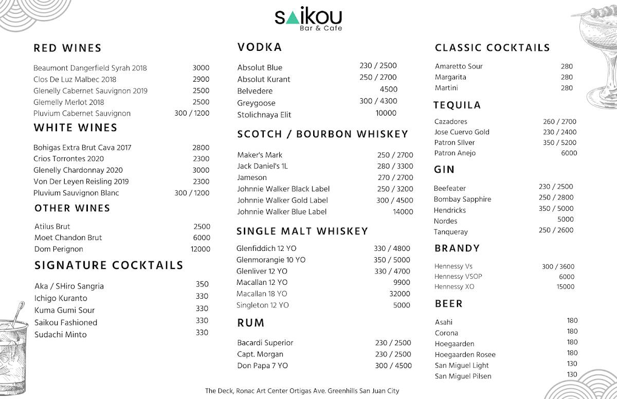 Menu at Saikou Bar & Cafe, San Juan