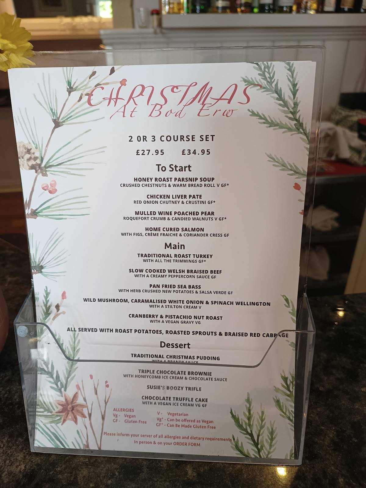Menu at Bod Erw Restaurant, Saint Asaph
