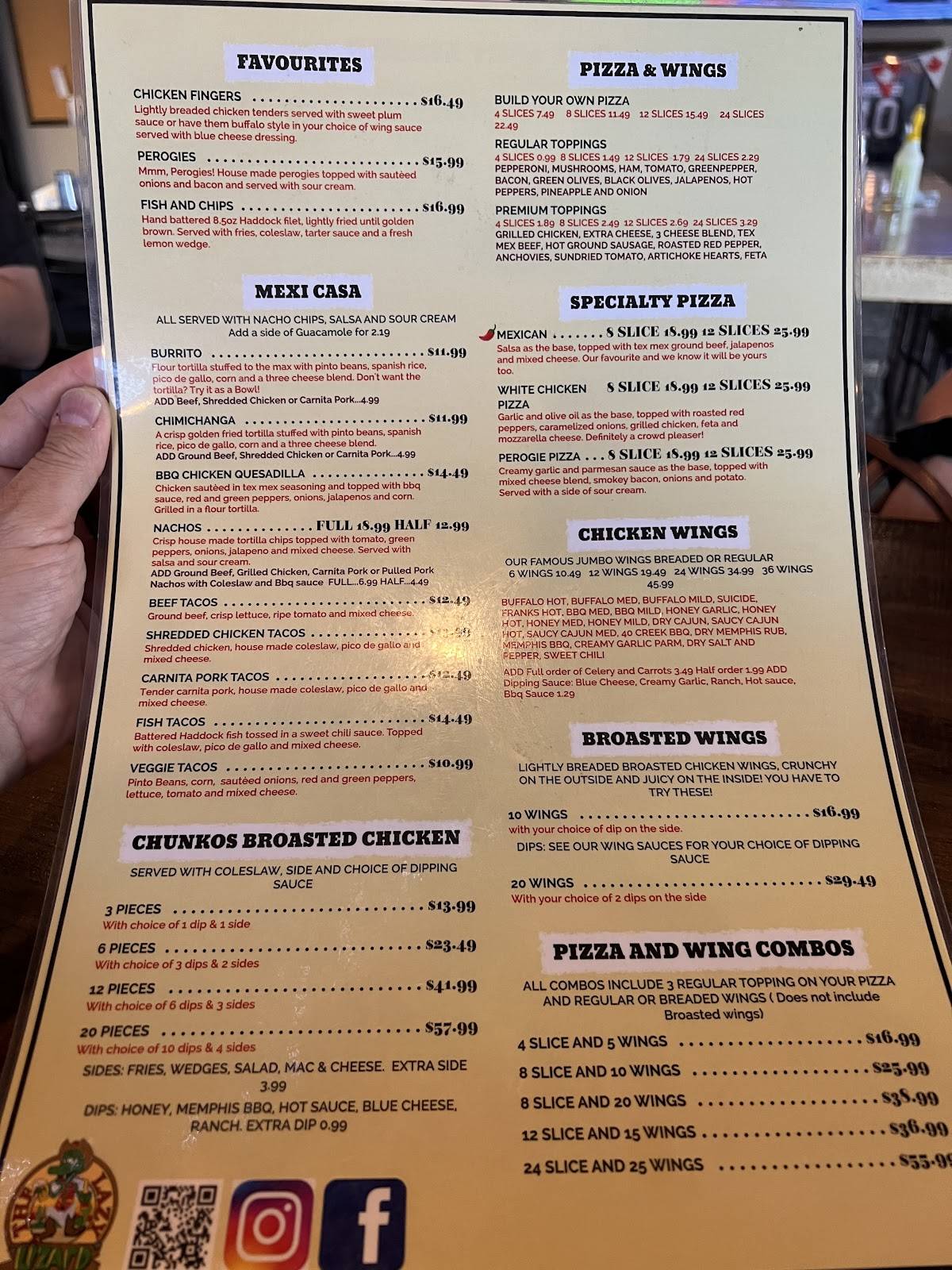Menu at Lazy Lizard pub & bar, St. Catharines, 396 Ontario St