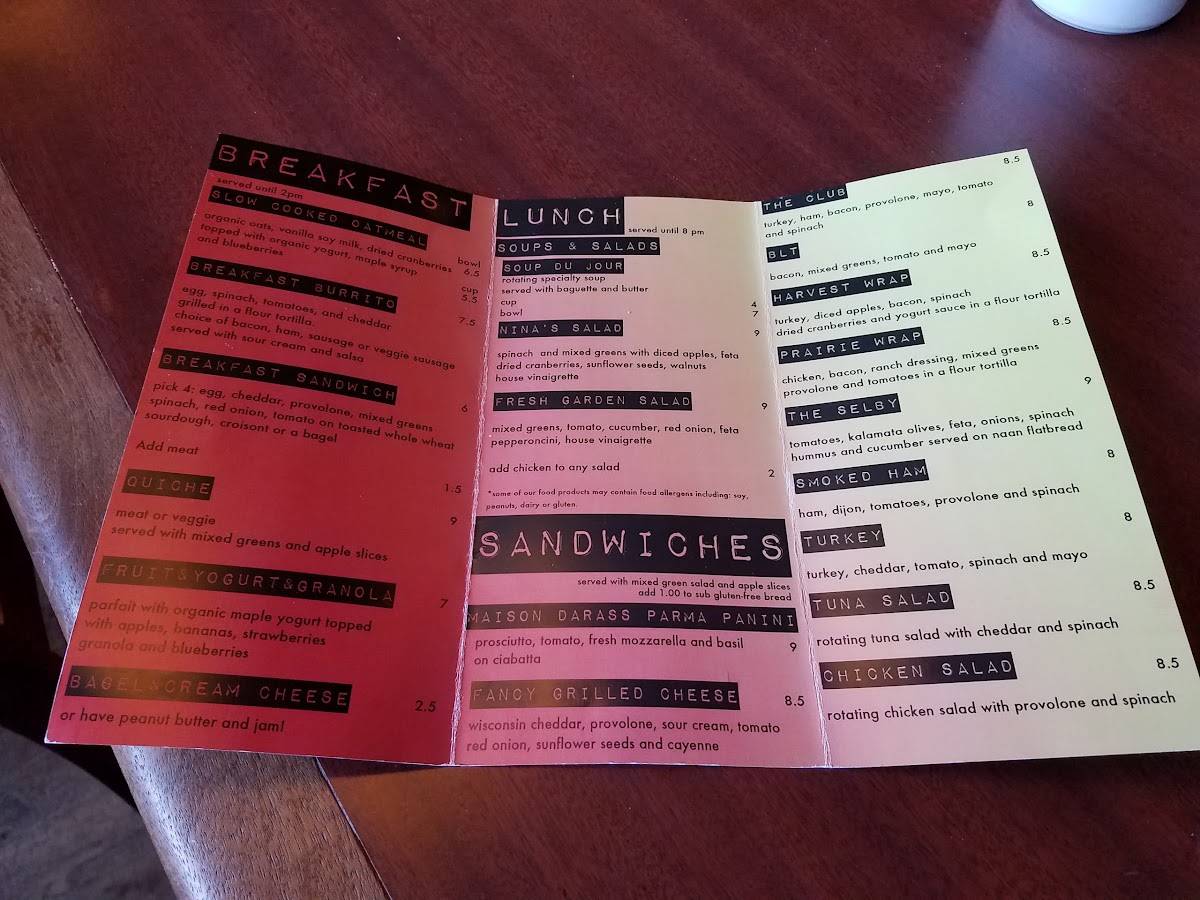 Menu at Nina's Coffee Cafe, Saint Paul