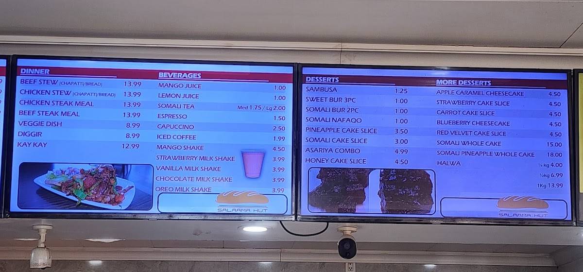 Menu at Salaama Hut restaurant, Toronto