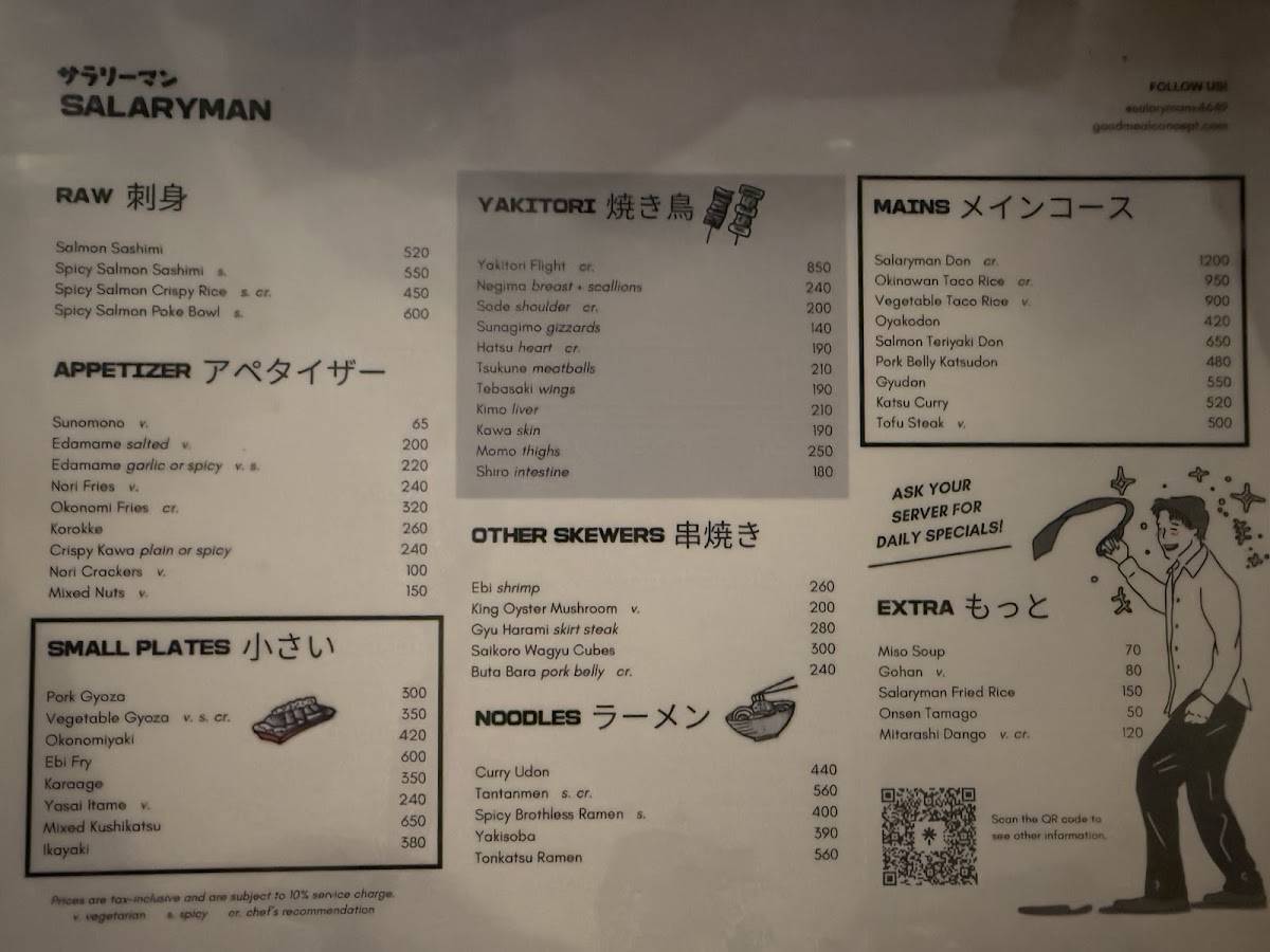 Menu at Salaryman restaurant, Taguig