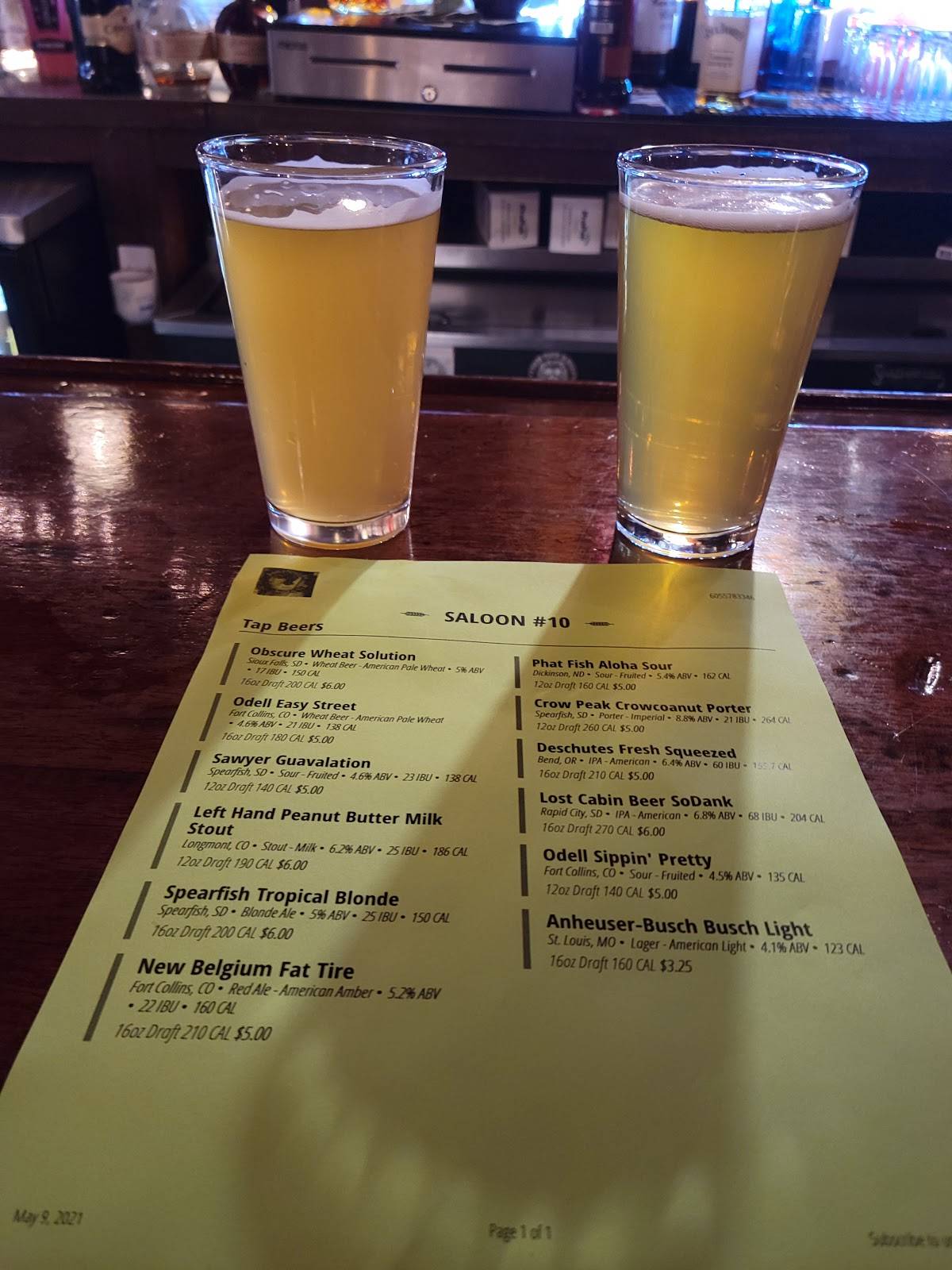 Menu at Saloon No. 10 pub & bar, Deadwood