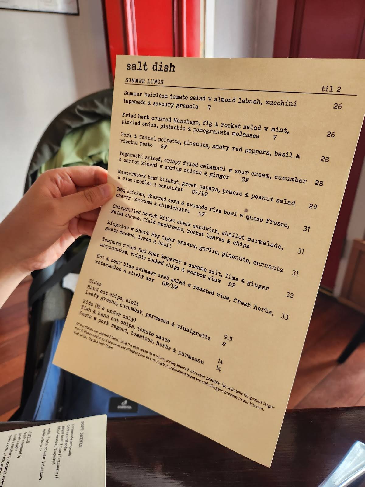 Menu at Salt Dish restaurant, Geraldton