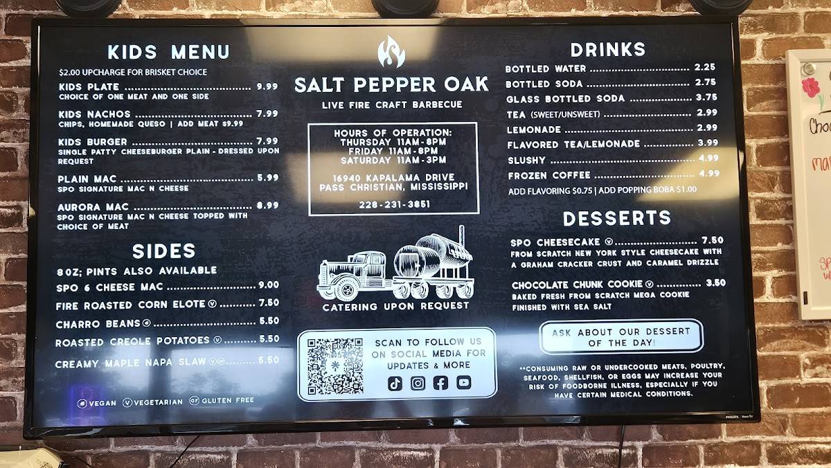 Menu at Salt Pepper Oak BBQ, Diamondhead