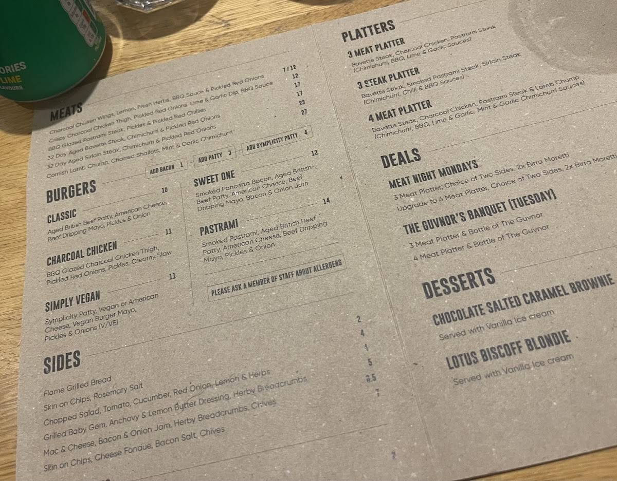 Menu at Salt Shed restaurant, Brighton