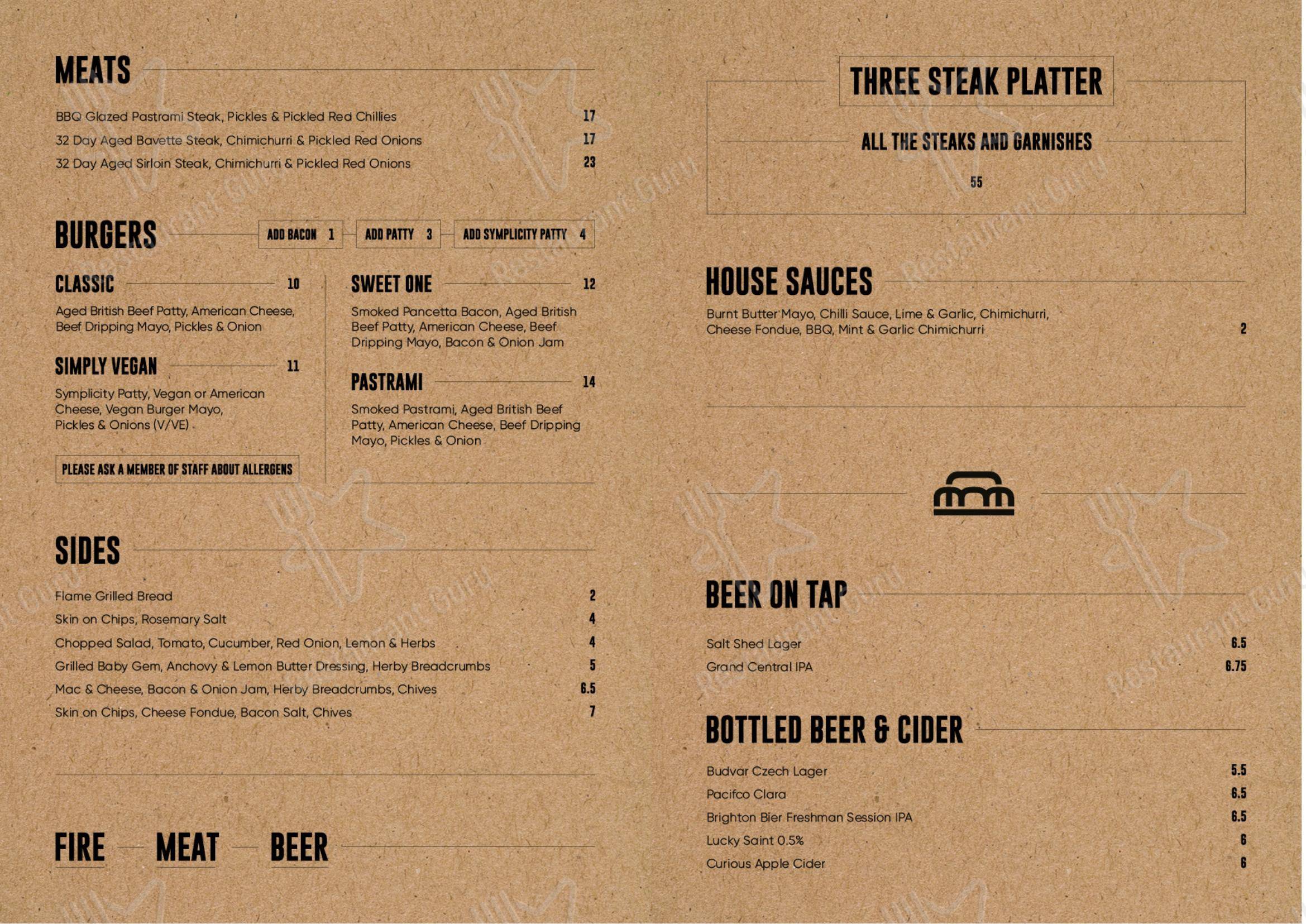 Menu at Salt Shed restaurant, Brighton