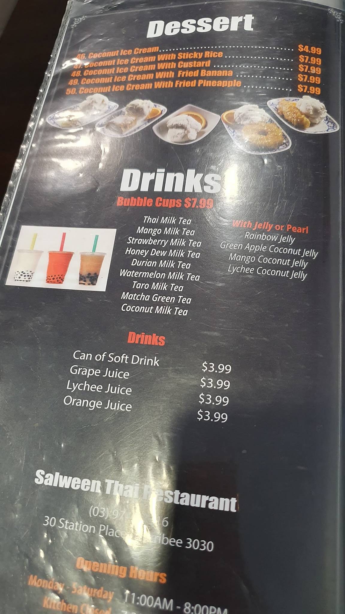 Menu at Salween Thai Restaurant, Werribee