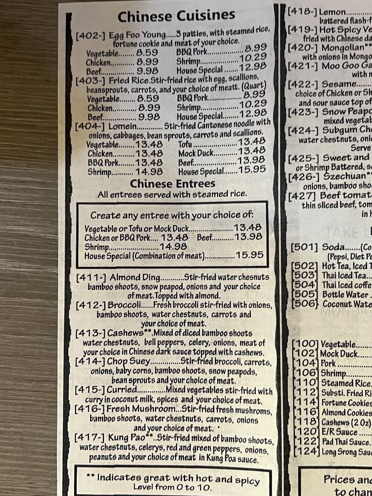 Menu at Sam Thai Cuisine restaurant, White Bear Lake