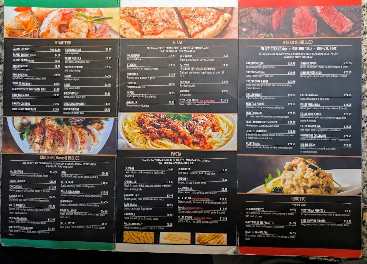 Menu at Sambuca 1 restaurant, North Shields, 10-11 Union Quay