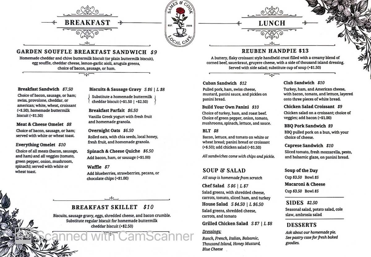 Menu at Sames & Cook cafe, Mount Gilead