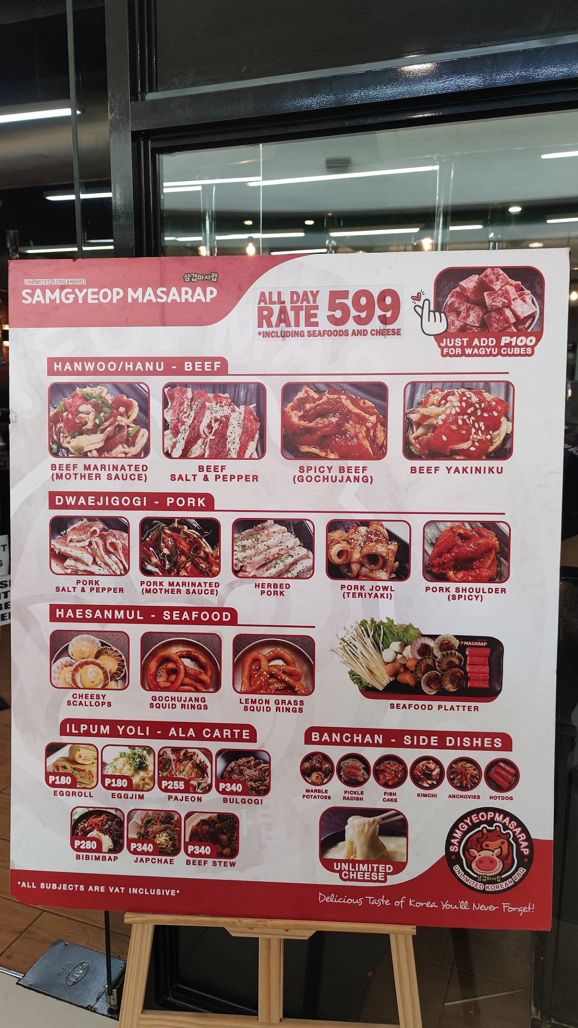 Menu at Samgyeopmasarap restaurant, Santa Rosa