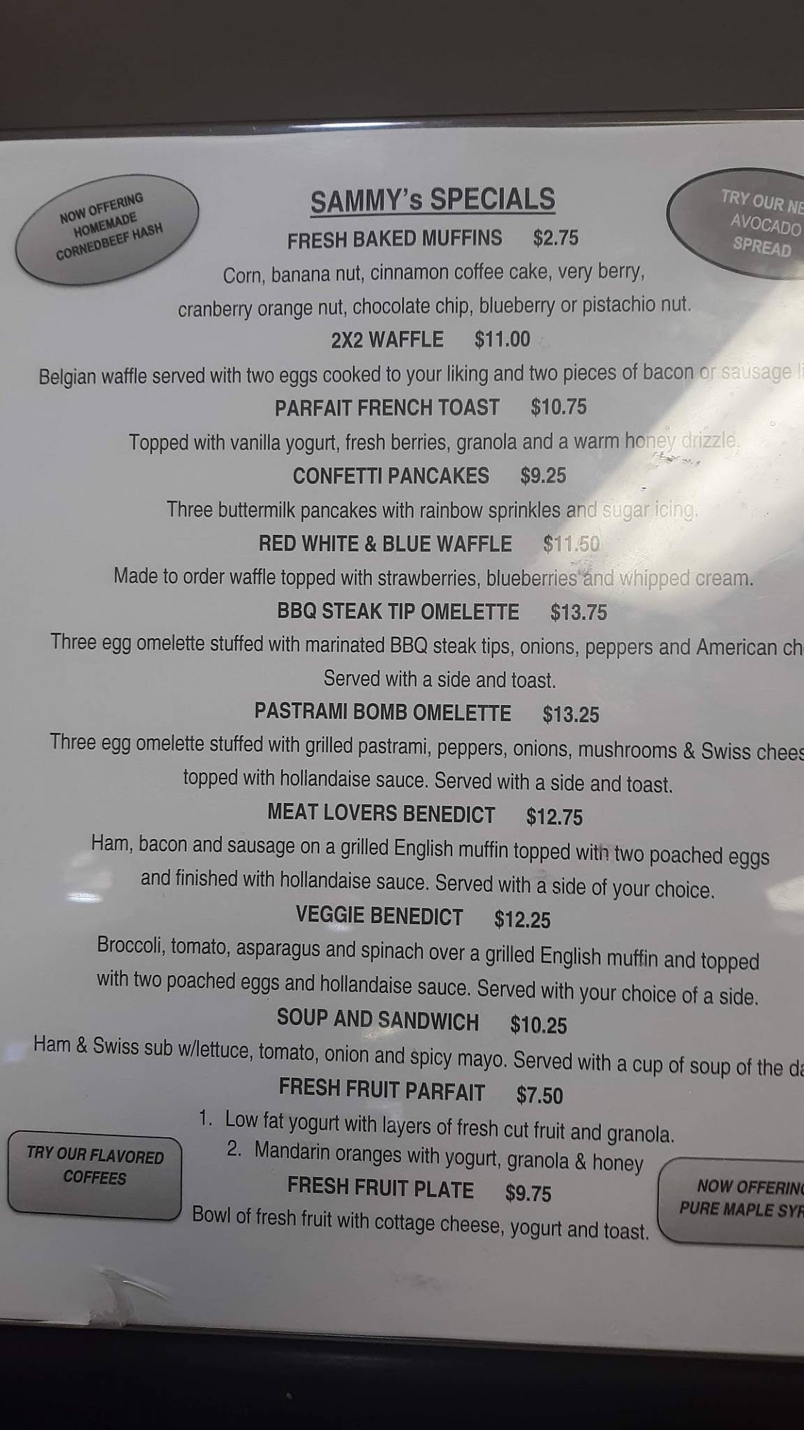 Menu at Sammy J's Breakfast Cafe, Salem