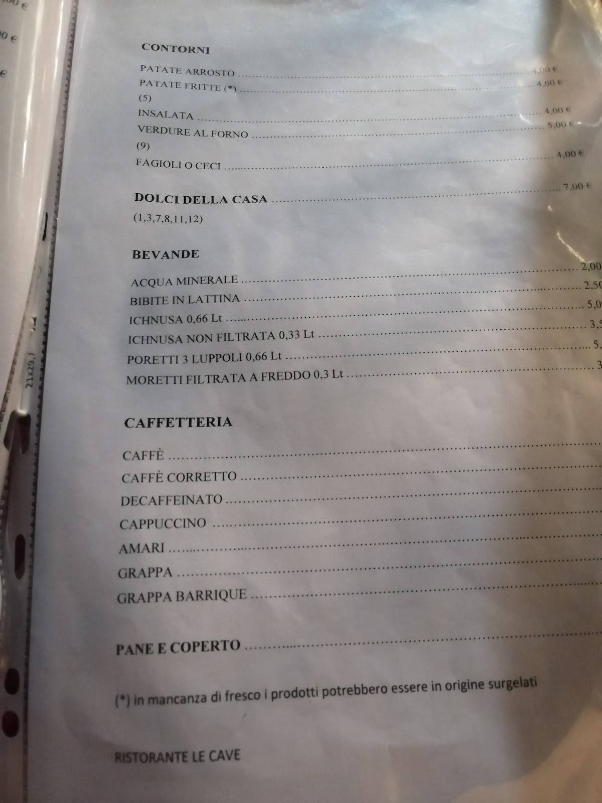 Menu da Ristorante Le Cave, San Vincenzo